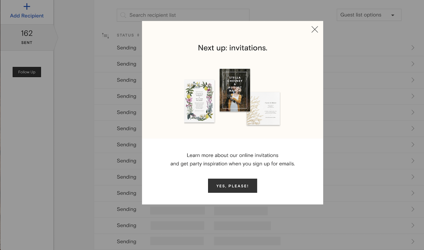 Paperless Post Feature Adoption Modal | Chameleon