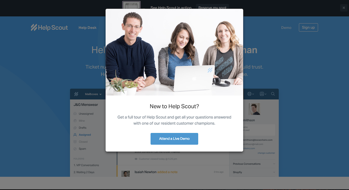 Help Scout Demo Request Modal | Chameleon
