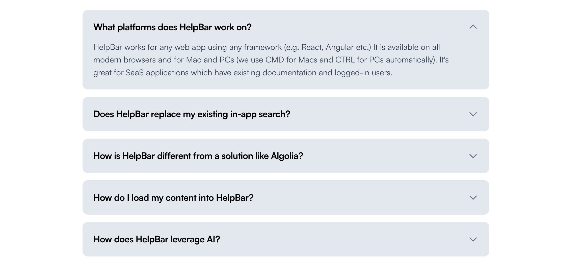 HelpBar FAQ accordion | Chameleon