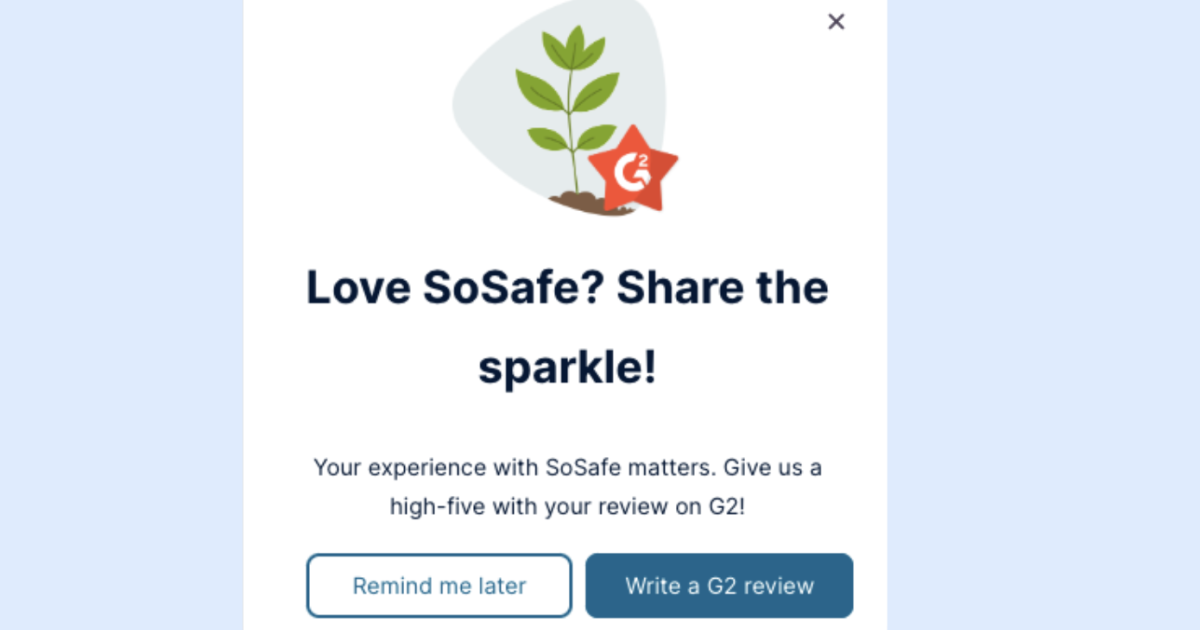 SoSafe's G2 Reviews Modal | Chameleon