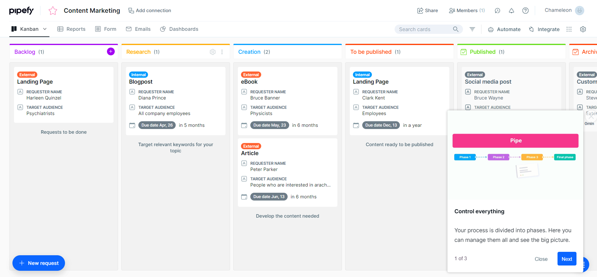 Pipefy Product Tour | Chameleon