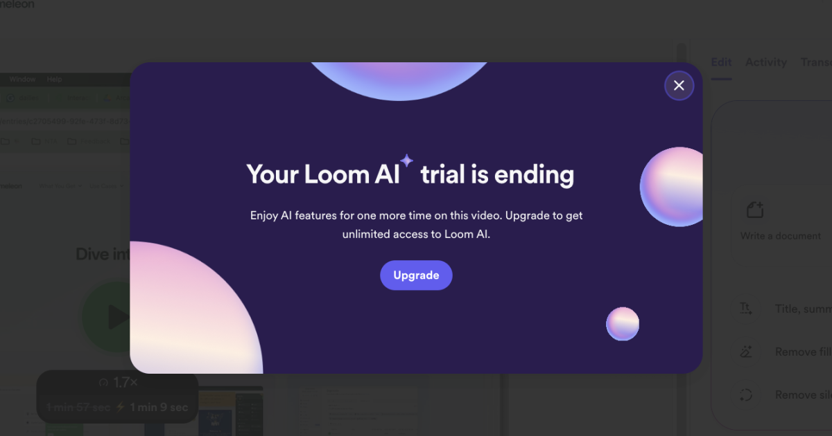Loom's Upsell Modal | Chameleon