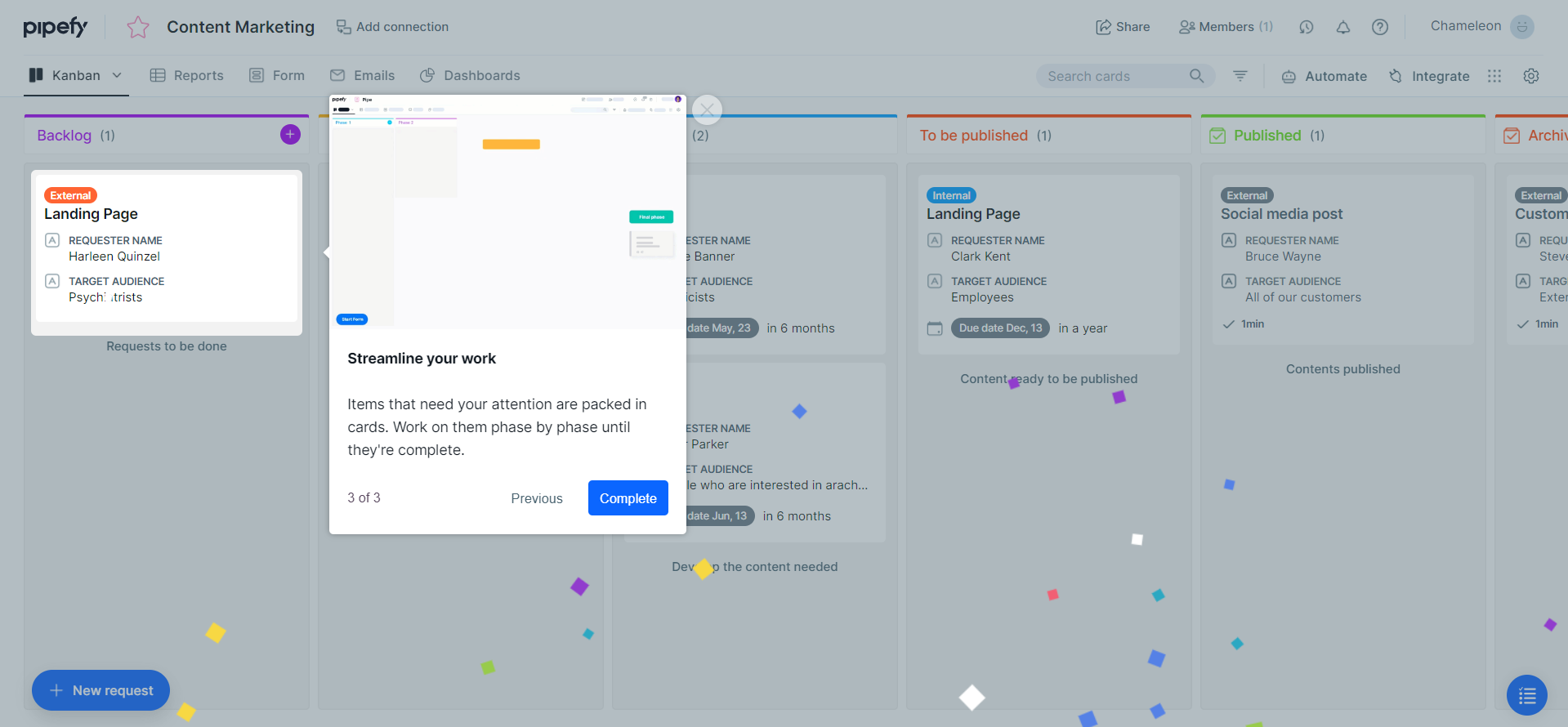 Pipefy Product Tour | Chameleon