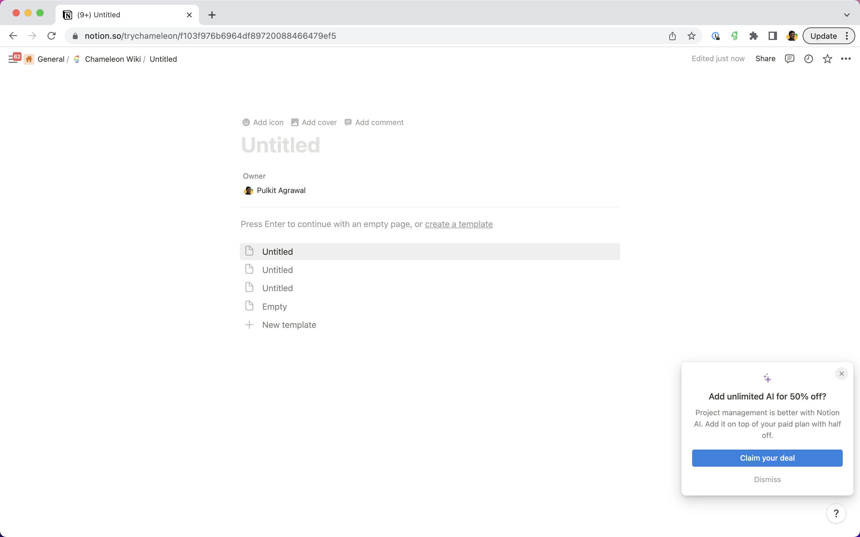 Notion's Discount Toast Notification | Chameleon